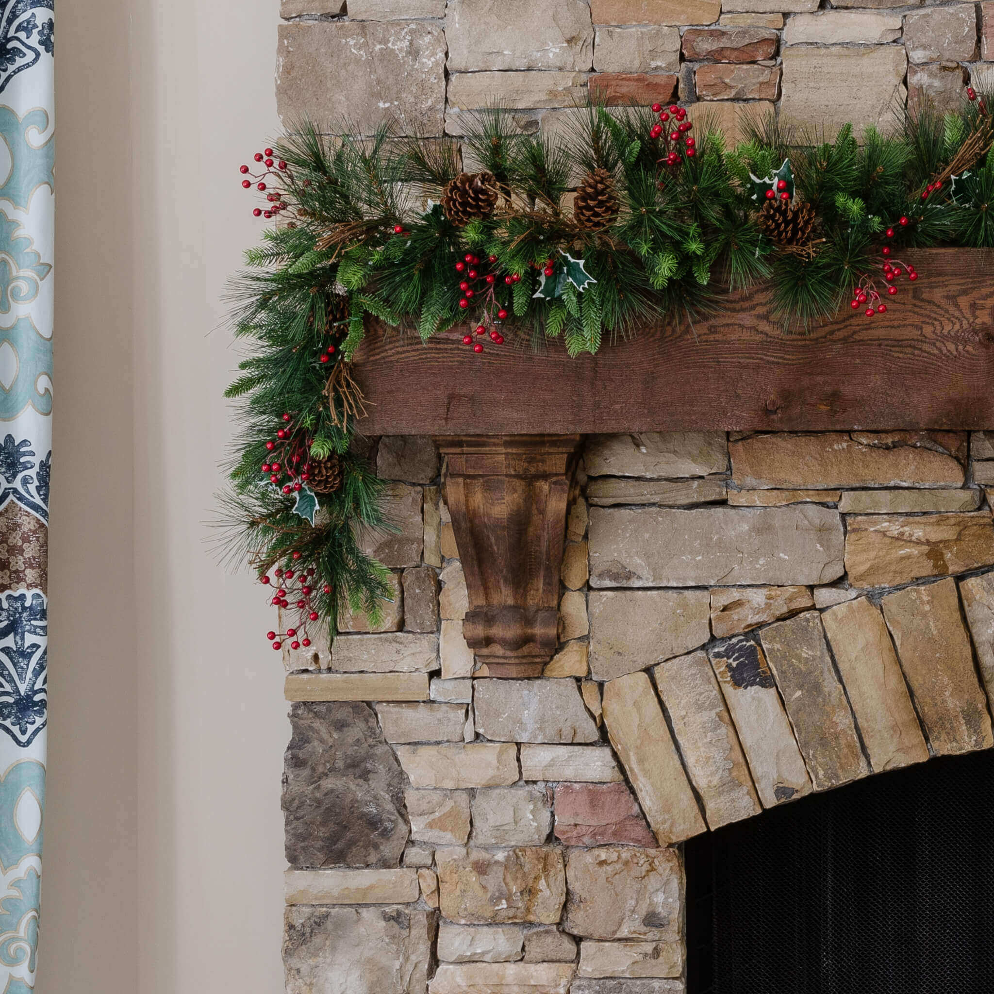 6' X 12" Redwood Garland with 70 Warm White LED Lights